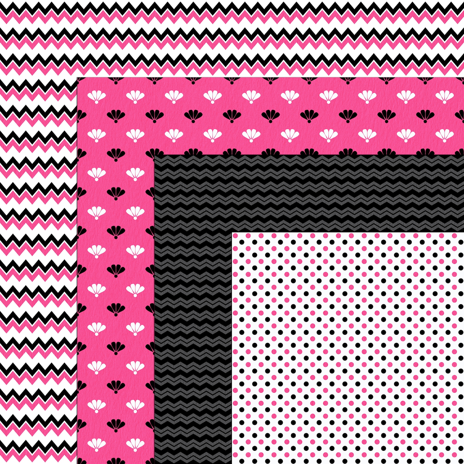 Hot Pink & Black Digital Paper Pack. Seamless Pink Backgrounds ...