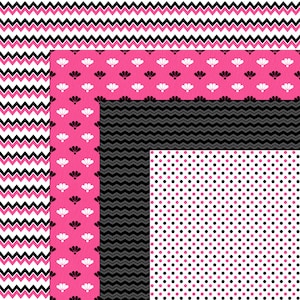 Hot Pink & Black Digital Paper Pack. Seamless Pink Backgrounds ...