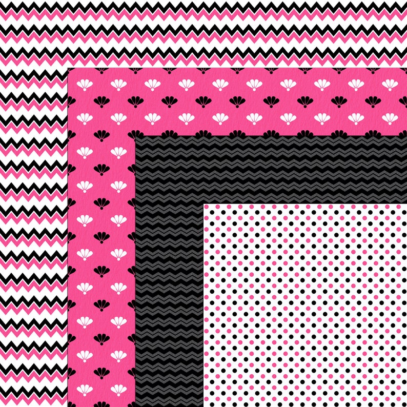 Pink & Black Digital Paper Pack: Seamless Patterns (digital Download ...