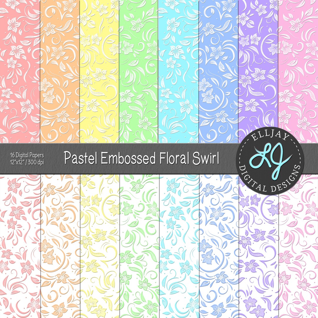 Embossed Pastel Floral Digital Paper: Scrapbook Backgrounds (digital ...