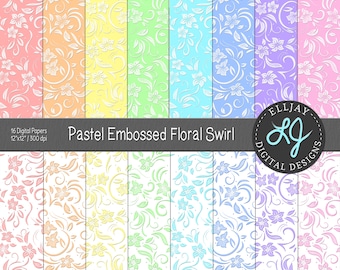 Embossed Pastel Floral Digital Paper: Scrapbook Backgrounds (digital ...