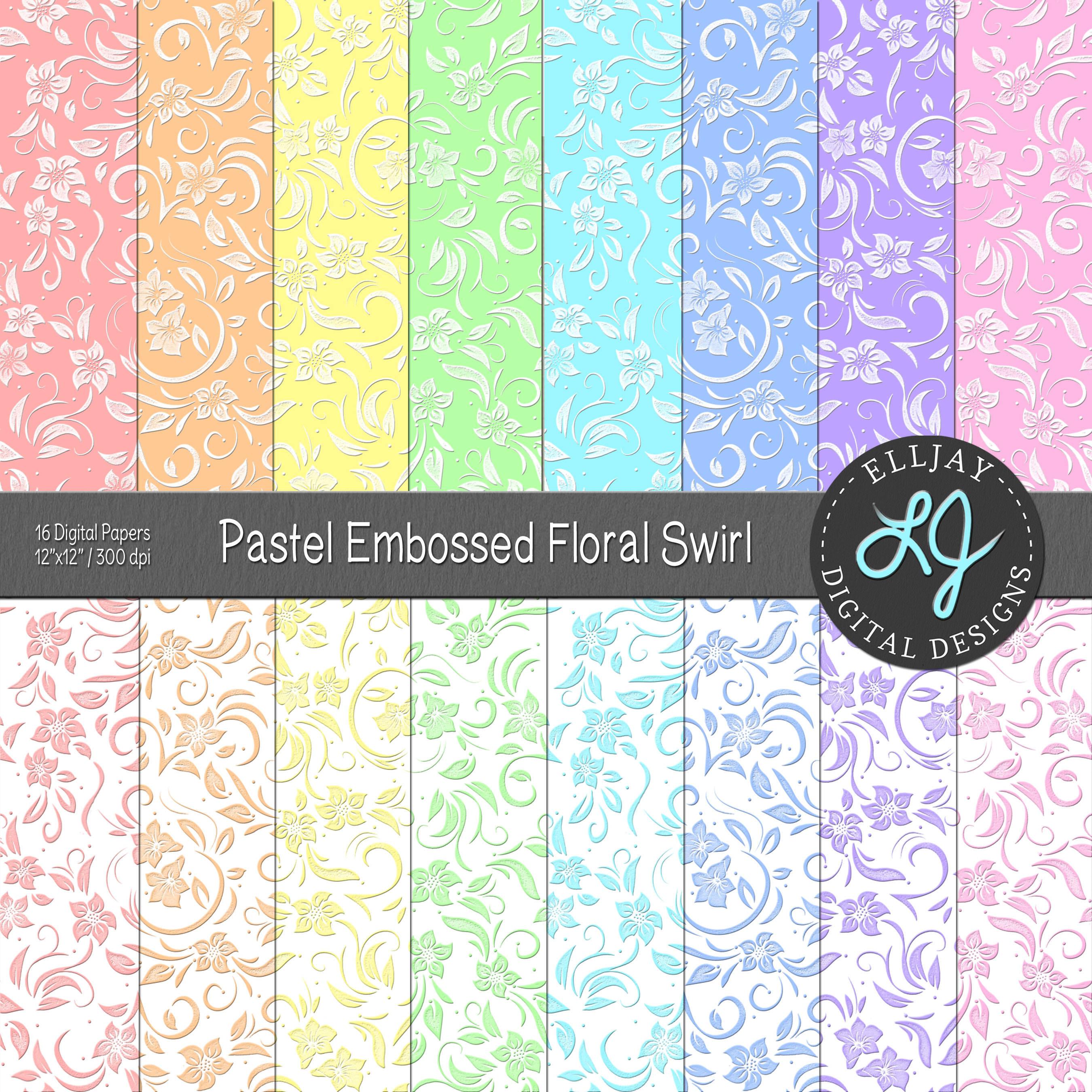 Embossed Pastel Floral Digital Paper: Scrapbook Backgrounds (digital ...