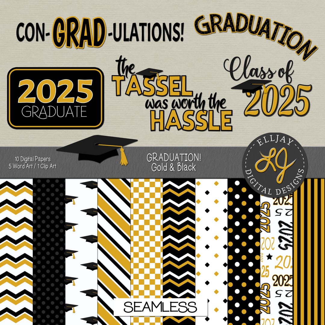 Gold 2025 Graduation Digital Paper: Scrapbook & Card Design (digital ...
