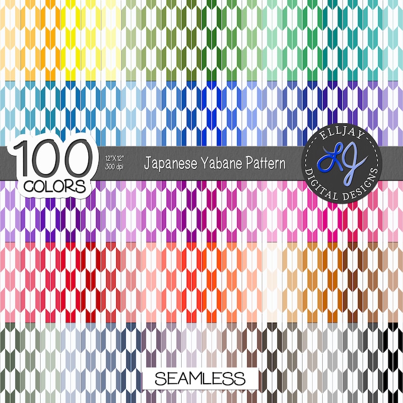 Japanese Yabane Arrow Digital Paper Pack: 100 Seamless Wagara Patterns ...