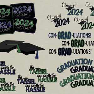 Green and Navy 2024 Graduation Digital Paper W/graduation Word Art ...