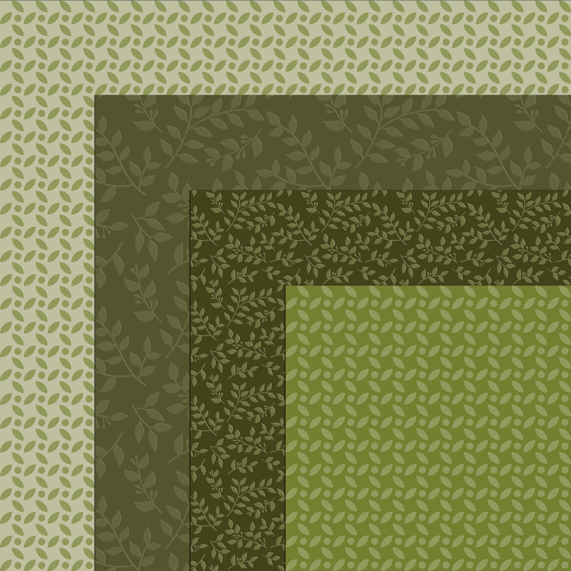 Shades of Green Leaves Digital Paper. Leaf Scrapbook Paper. Sage Green ...