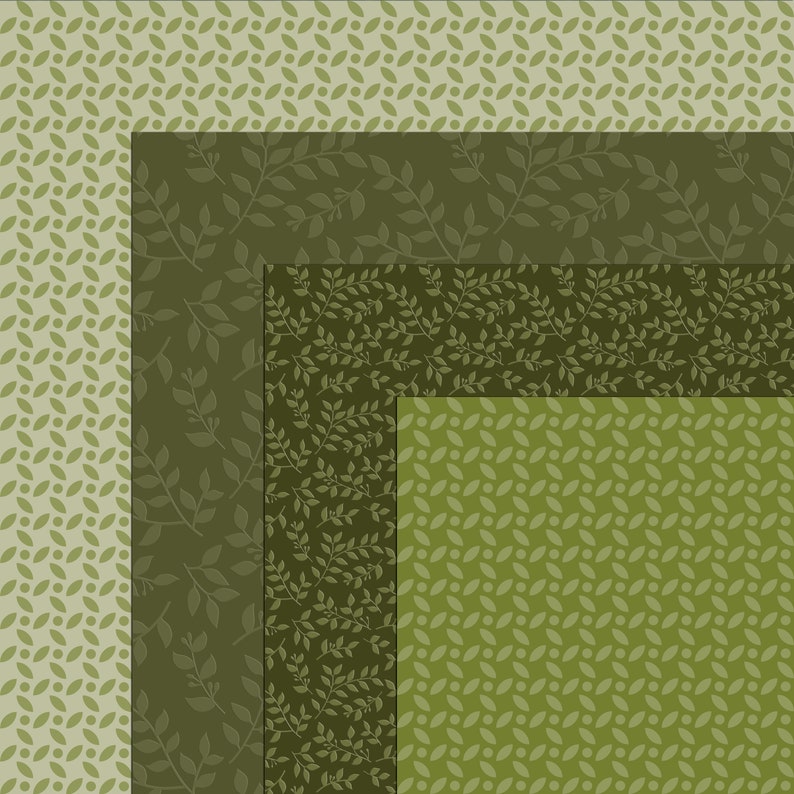 Shades of Green Leaves Digital Paper. Leaf Scrapbook Paper. Sage Green ...