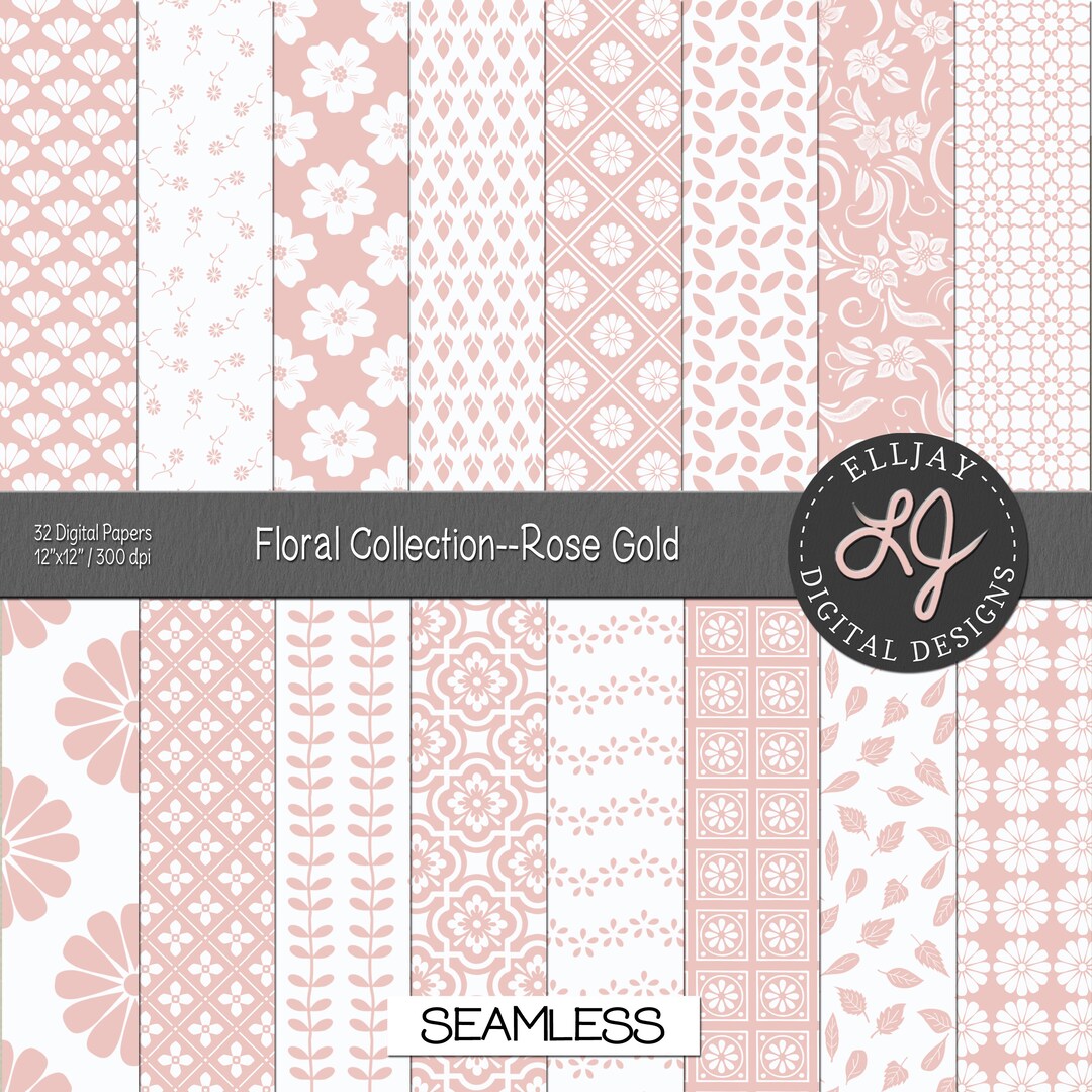 Rose Gold Floral Digital Paper Pack. Rose Gold Patterns. Pale Pink ...
