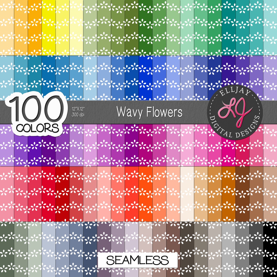 Floral Digital Paper Pack: 100 Rainbow Colors, Seamless Backgrounds ...