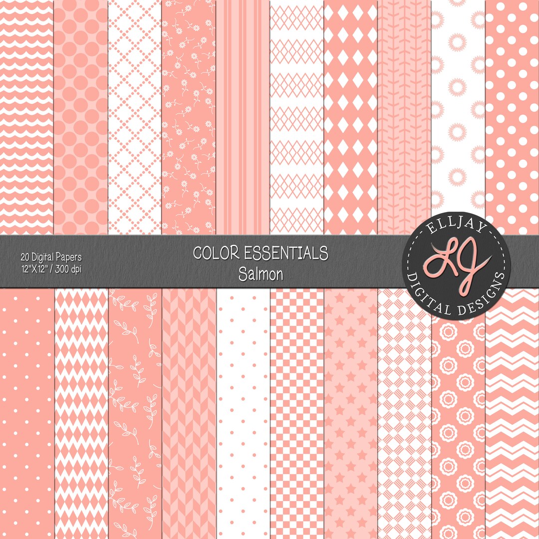 Salmon Digital Paper Pack: Seamless Scrapbook Patterns (digital ...