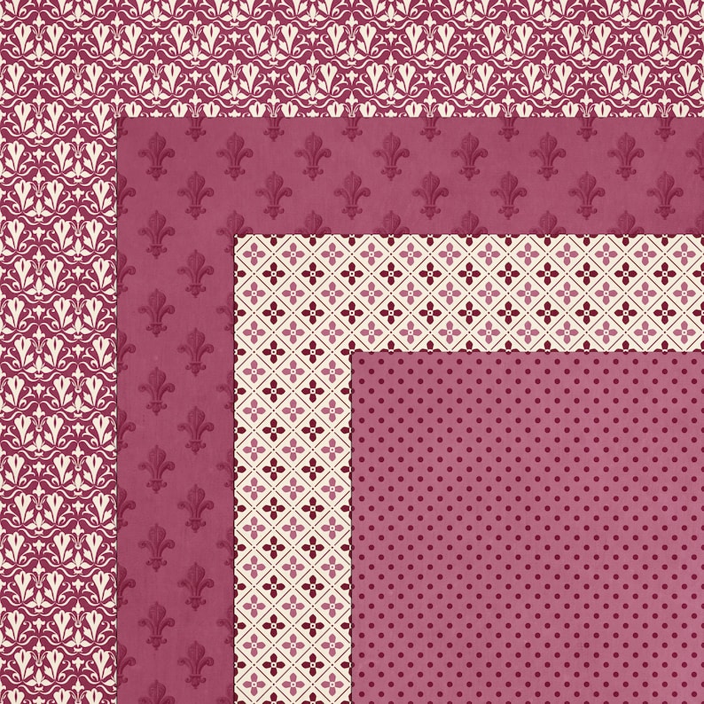 Vintage Maroon & Ivory Digital Paper Pack: Floral Damask (digital ...