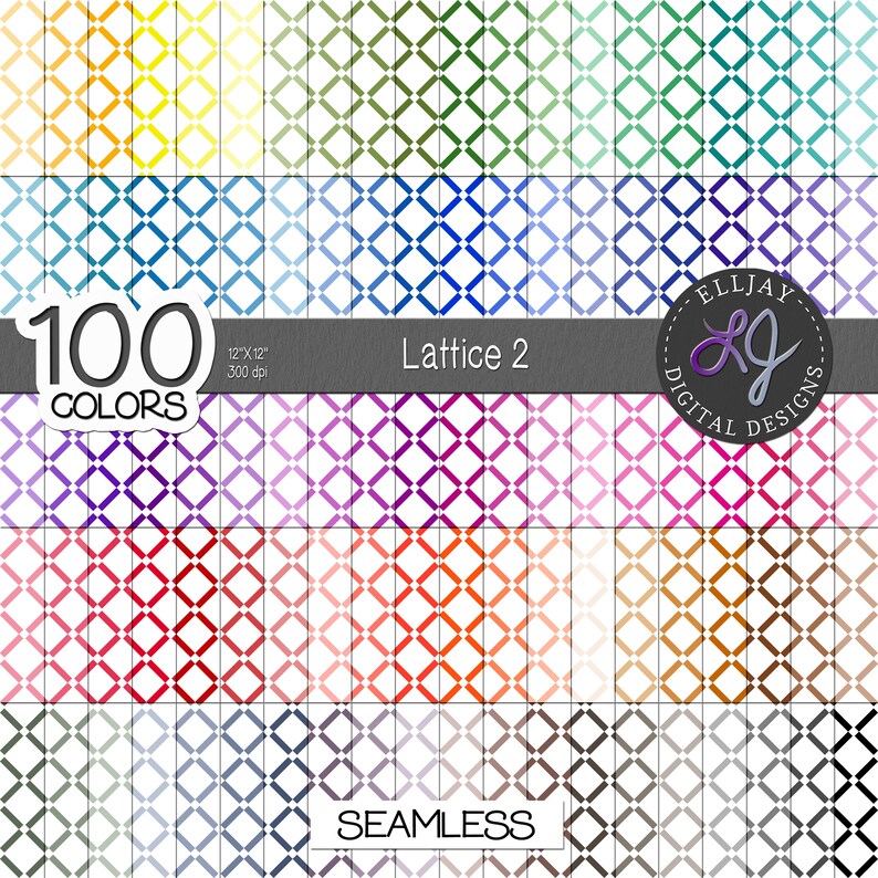 Lattice Digital Paper Pack. 100 Rainbow Colors. Seamless Patterns ...