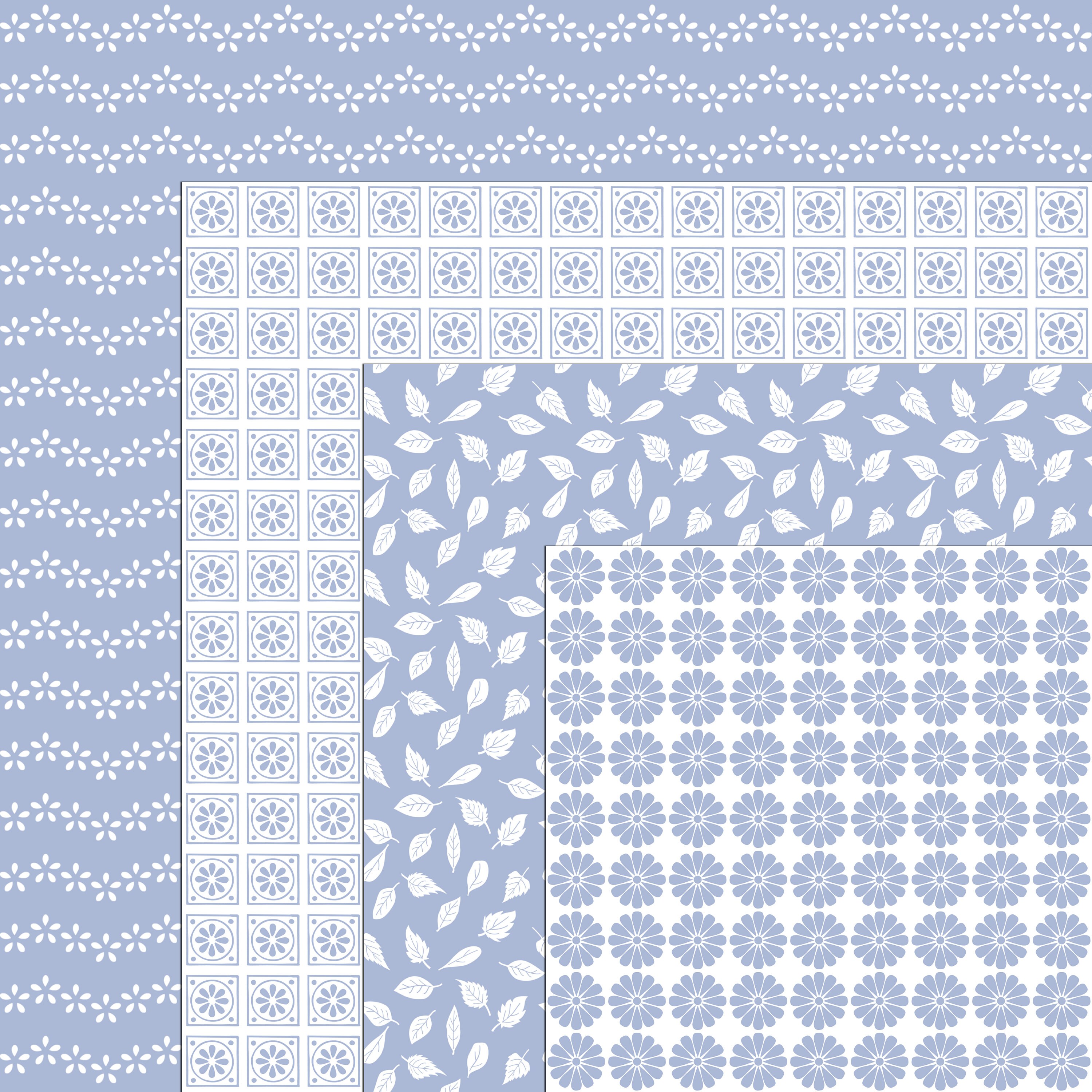 Light Blue & White Floral Digital Paper Pack. 32 Light Blue White ...