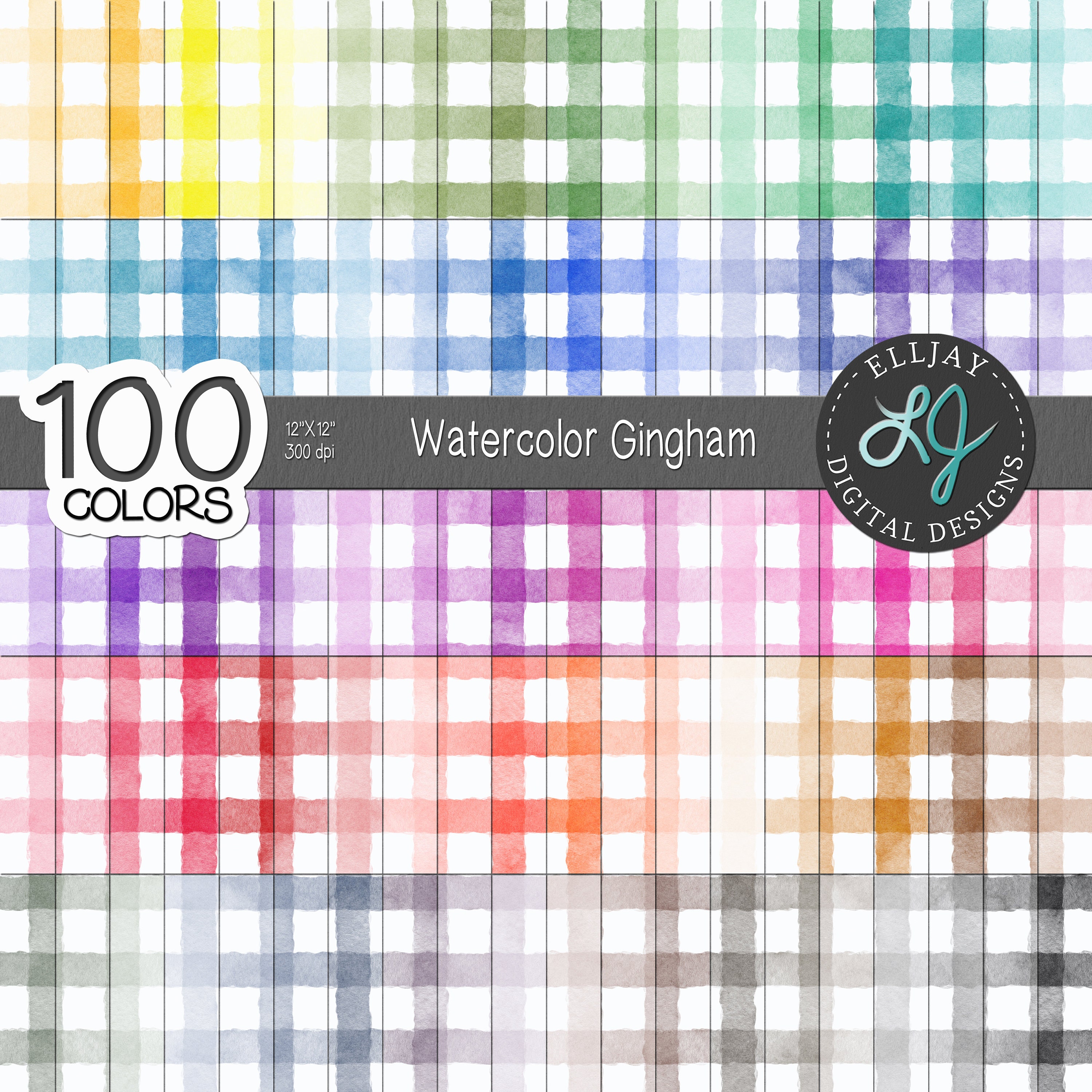 Watercolor Gingham Patterned Digital Paper in 100 Colors. Gingham ...