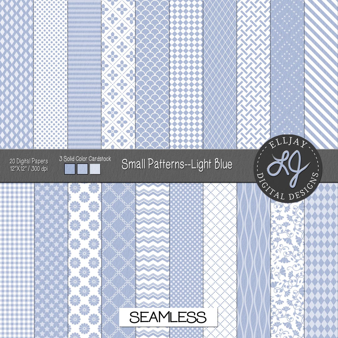 Light Blue Digital Paper Pack: Small Patterns for Scrapbooking (digital ...