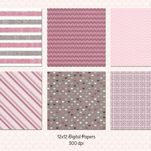 Valentine Digital Paper Pack. Pink and Gray Digital Paper. Valentine's ...