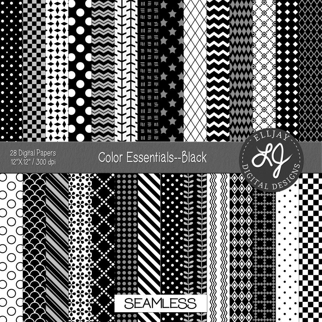 Black & White Seamless Patterns: Digital Scrapbook Paper (digital ...