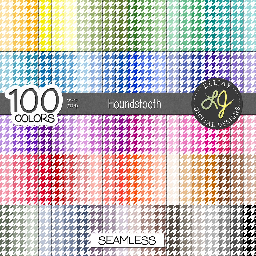 100 Colors Houndstooth Stripe Digital Paper: Seamless Backgrounds ...
