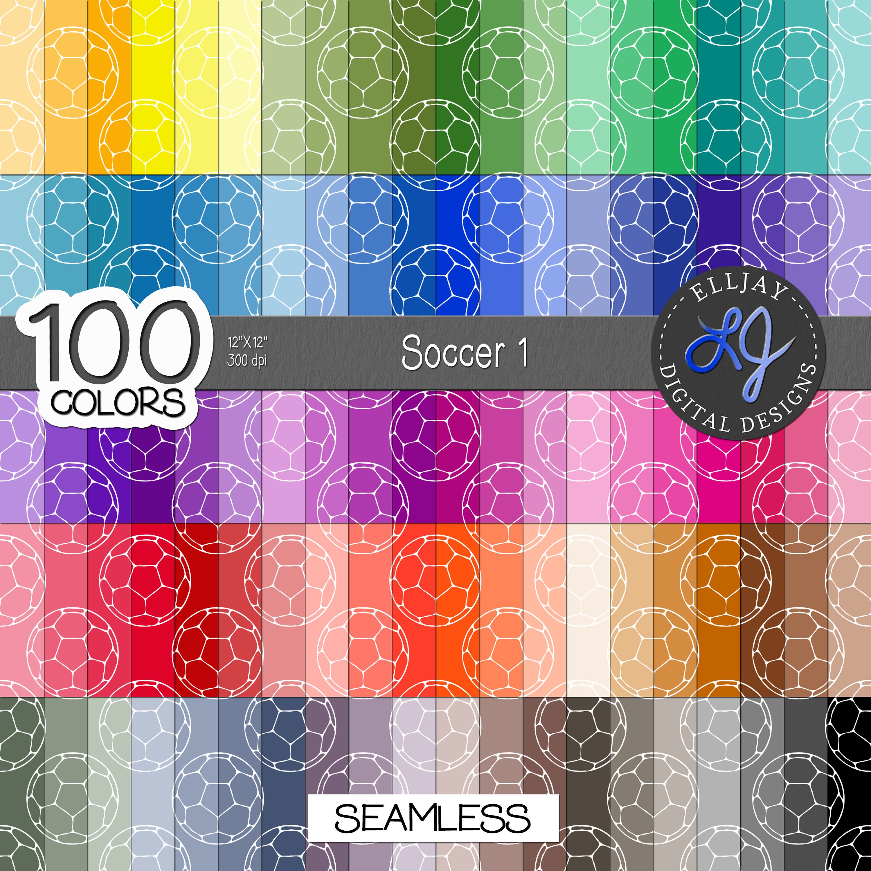 Soccer Ball Digital Paper Pack 100 Colors. Soccer Ball Scrapbook Paper ...