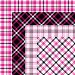 Pink & Black Plaid Digital Paper Pack: Valentine Scrapbook Patterns (12 ...