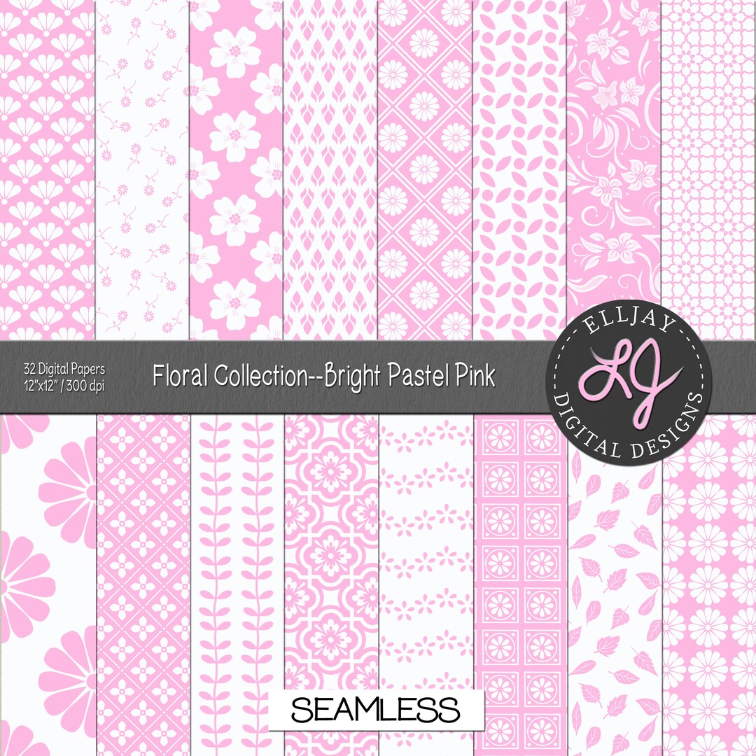 Pastel Pink Floral Digital Paper Pack: Seamless Scrapbook Patterns ...