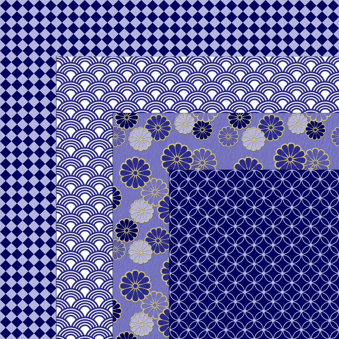 Japanese Patterns Digital Paper. Printable Wagara Patterns. Sayagata ...