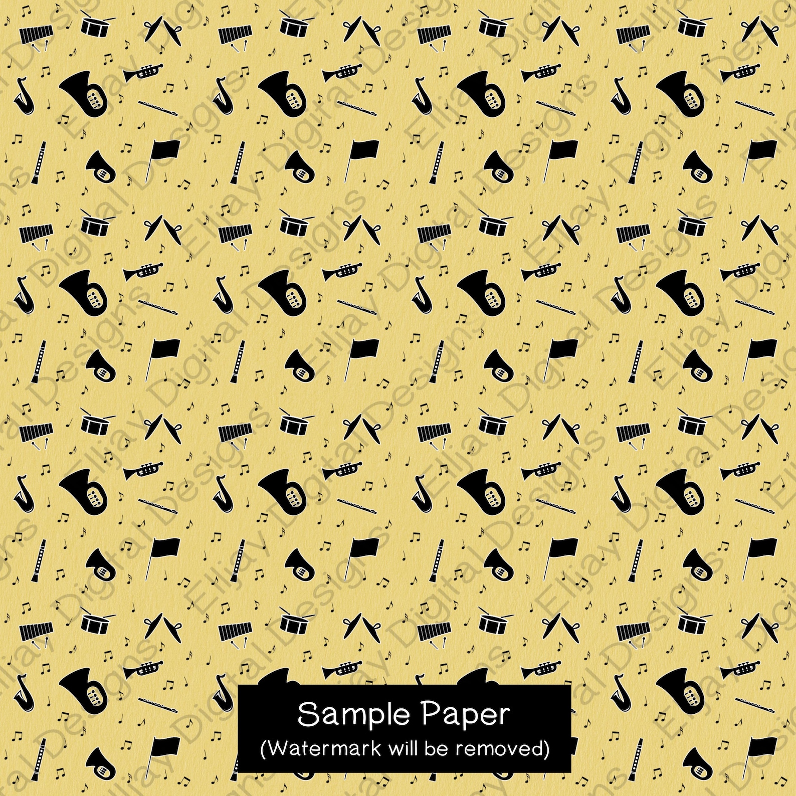 Gold Marching Band Paper Pack: Seamless Music Scrapbook (digital ...