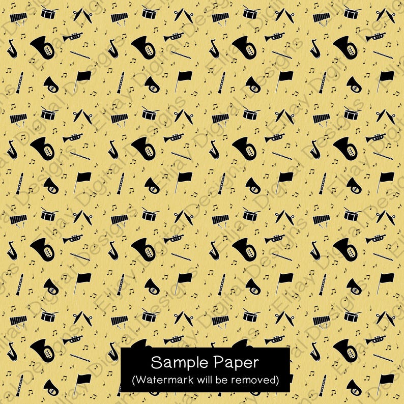 Gold Marching Band Paper Pack: Seamless Music Scrapbook (digital ...