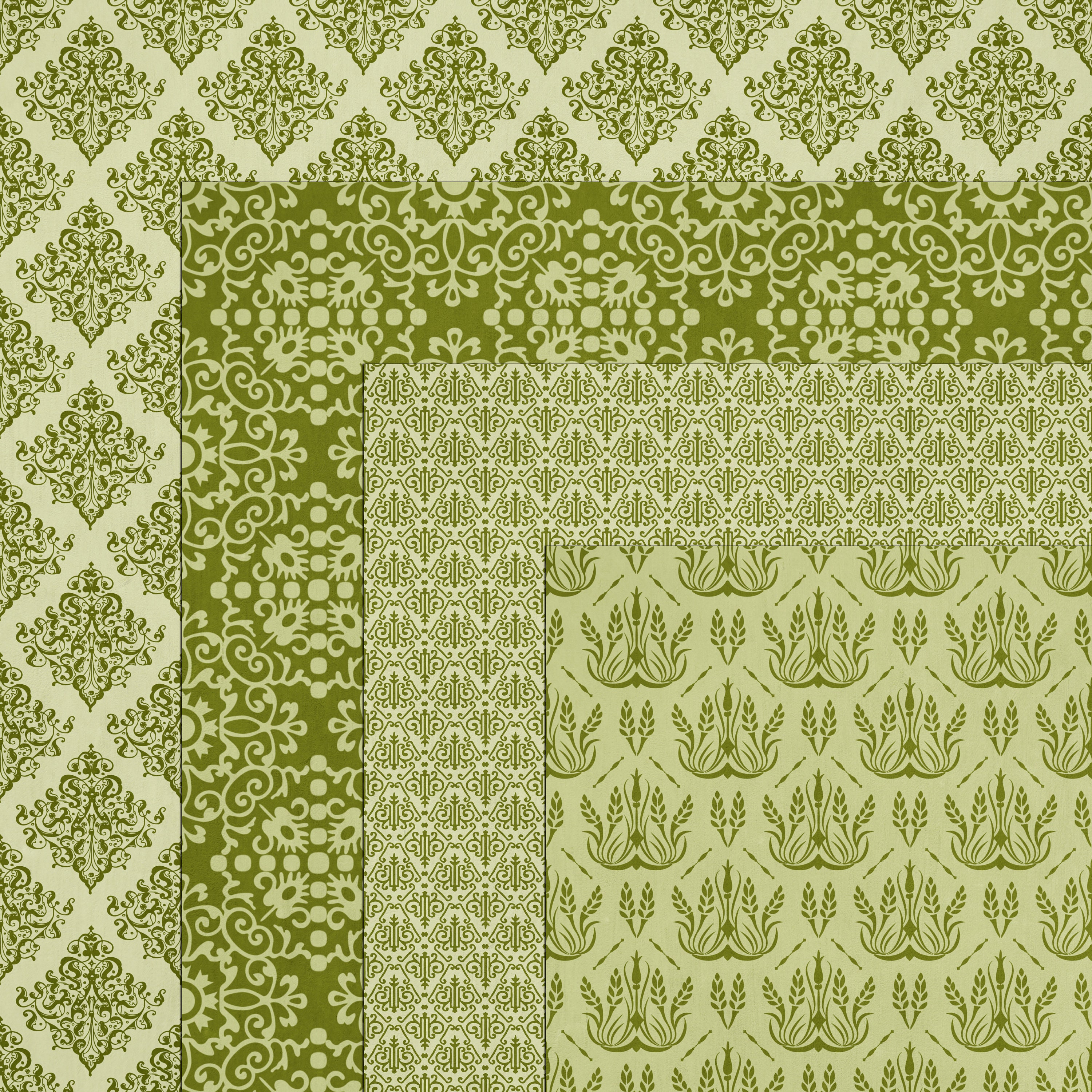 Olive Green Damask Digital Paper: Vintage Floral Patterns (digital ...
