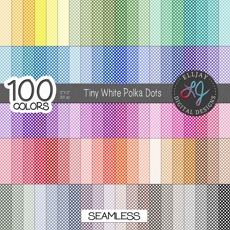 Small White Polka Dots Digital Paper in 100 Colors. Small Pattern for ...