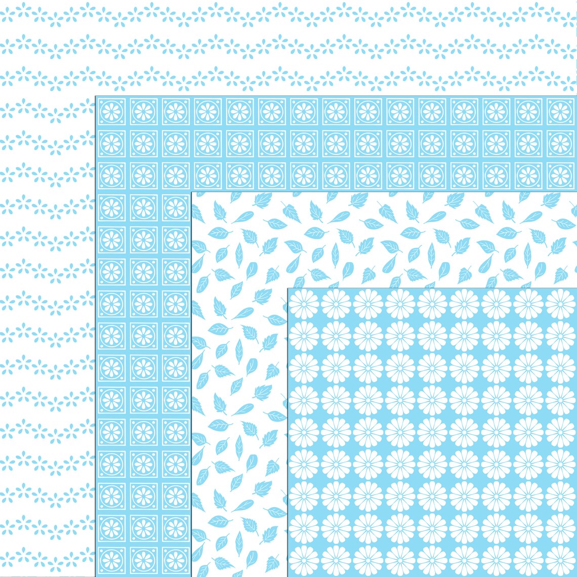 Pastel Blue Floral Digital Paper Pack: Seamless Scrapbook Patterns ...