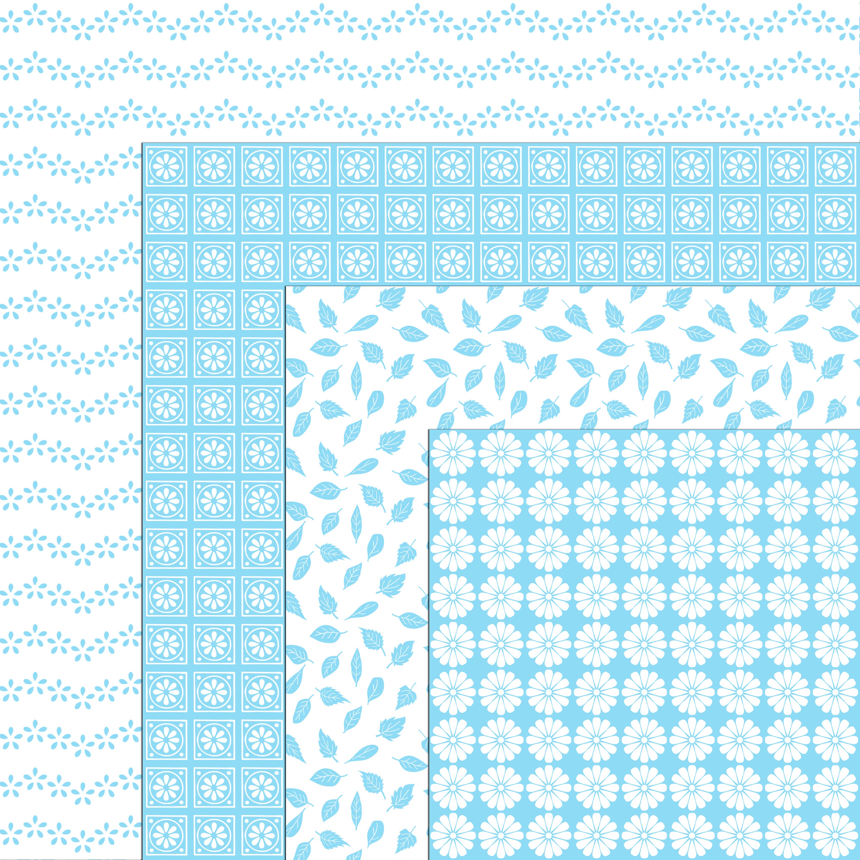 Pastel Blue Floral Digital Paper Pack: Seamless Scrapbook Patterns ...
