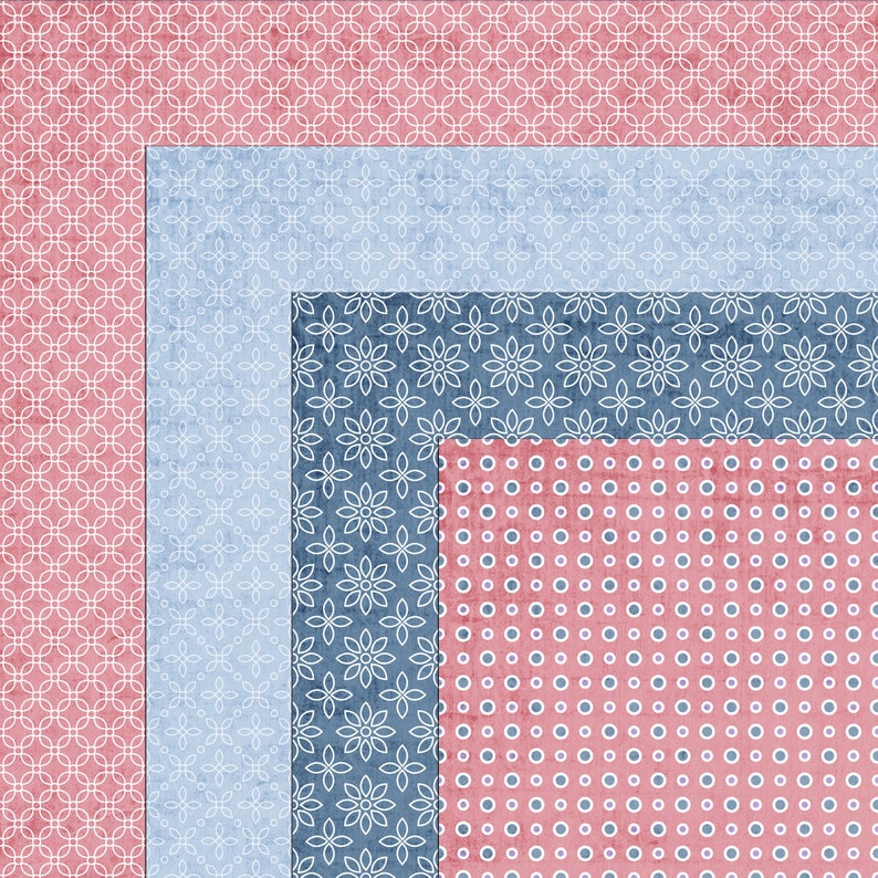 Blue, Purple & Red Digital Paper Pack. Printable Floral Patterns. Cards ...