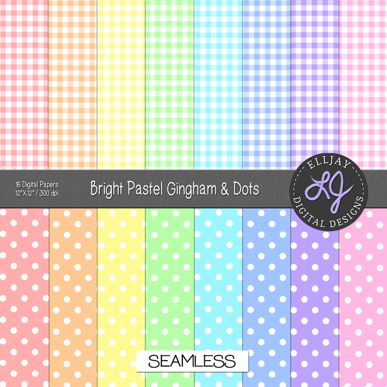 Pastel Gingham & Polka Dot Digital Paper: Spring Backgrounds (digital ...