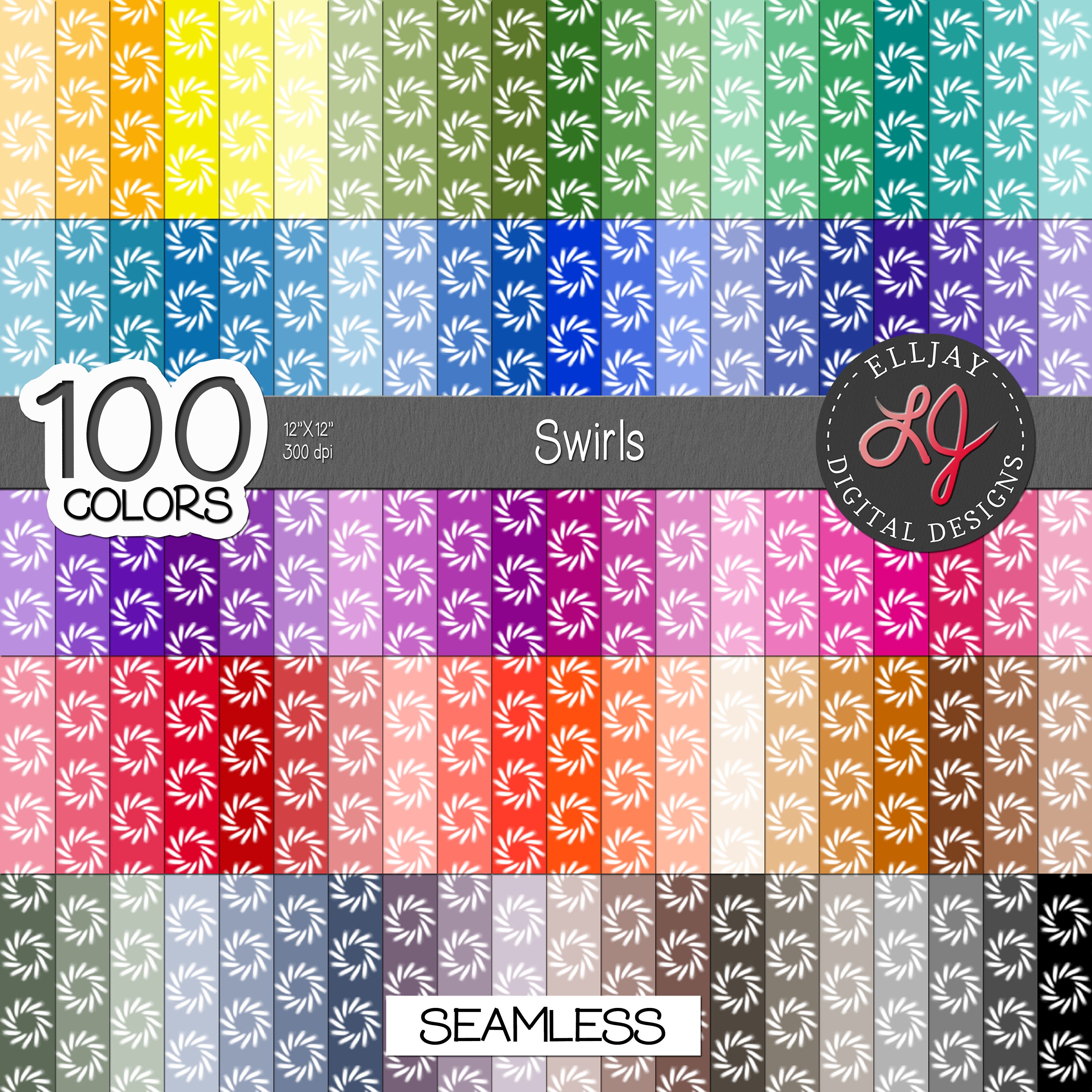 Rainbow Swirls Digital Paper Pack: 100 Seamless Colors (digital ...