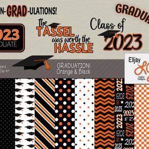 Black and Orange Graduation Digital Paper With Graduation Word - Etsy