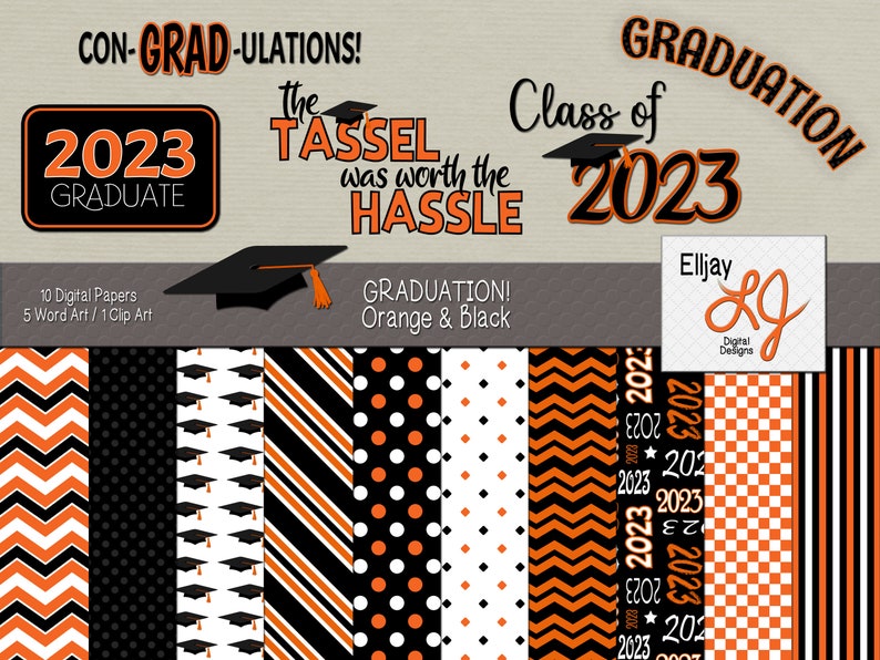 Black and Orange Graduation Digital Paper With Graduation Word - Etsy