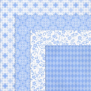 Pastel Blue Damask Digital Paper Pack. Light Blue Digital Paper. Blue ...