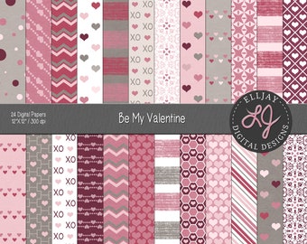 Valentine Digital Paper Pack. Pink and Gray Digital Paper. Valentine's ...