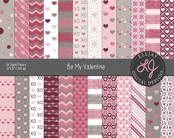 Valentine Digital Paper Pack. Pink and Gray Digital Paper. Valentine's ...