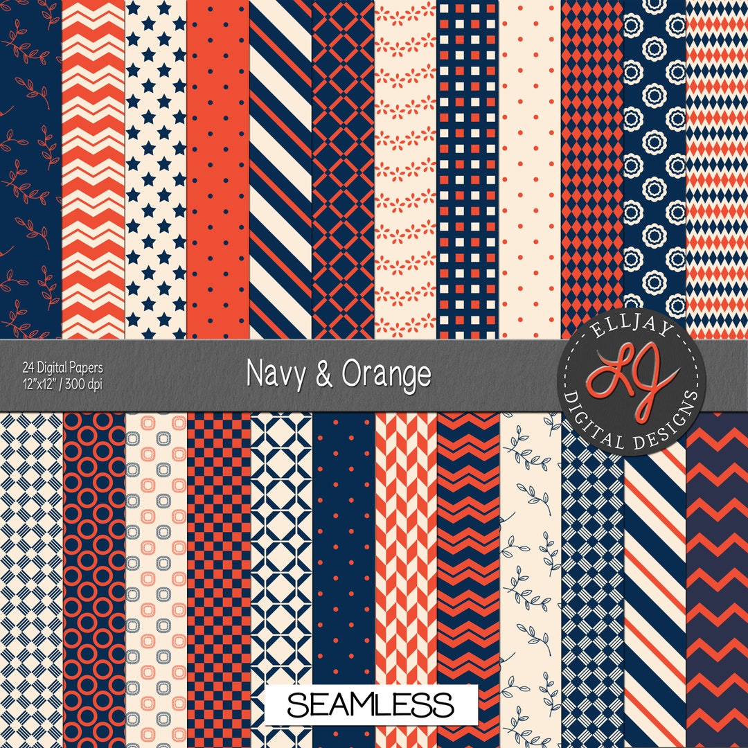 Navy Blue & Orange Digital Paper Pack. Sports Colors. Blue and Orange ...