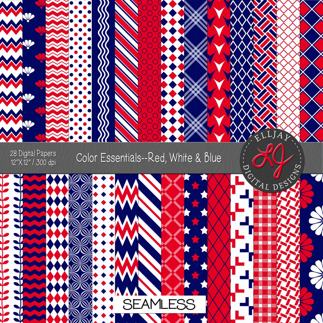 Patriotic Digital Paper: Red, White & Blue Scrapbook Patterns (digital ...