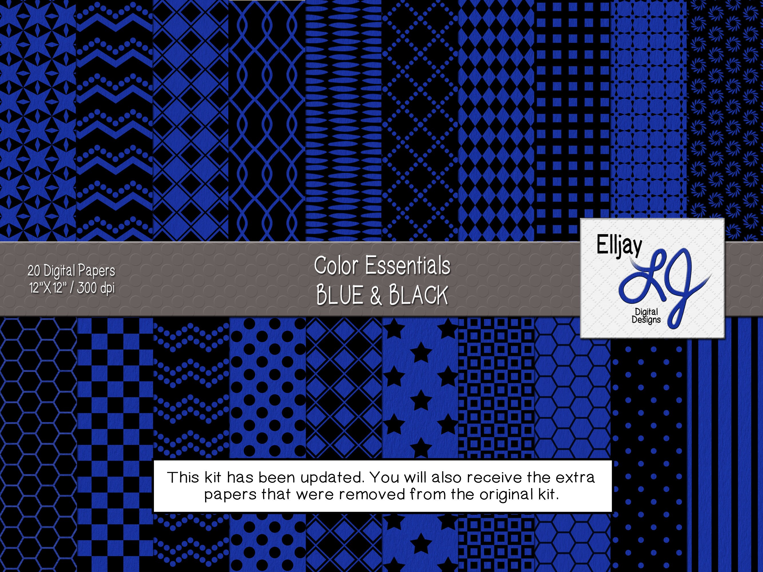 Black and Blue Digital Paper Pack. Blue Digital Patterns. Black and ...