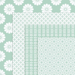 Mint Green Floral Digital Paper Pack. Seamless Mint Scrapbook. 32 Green ...
