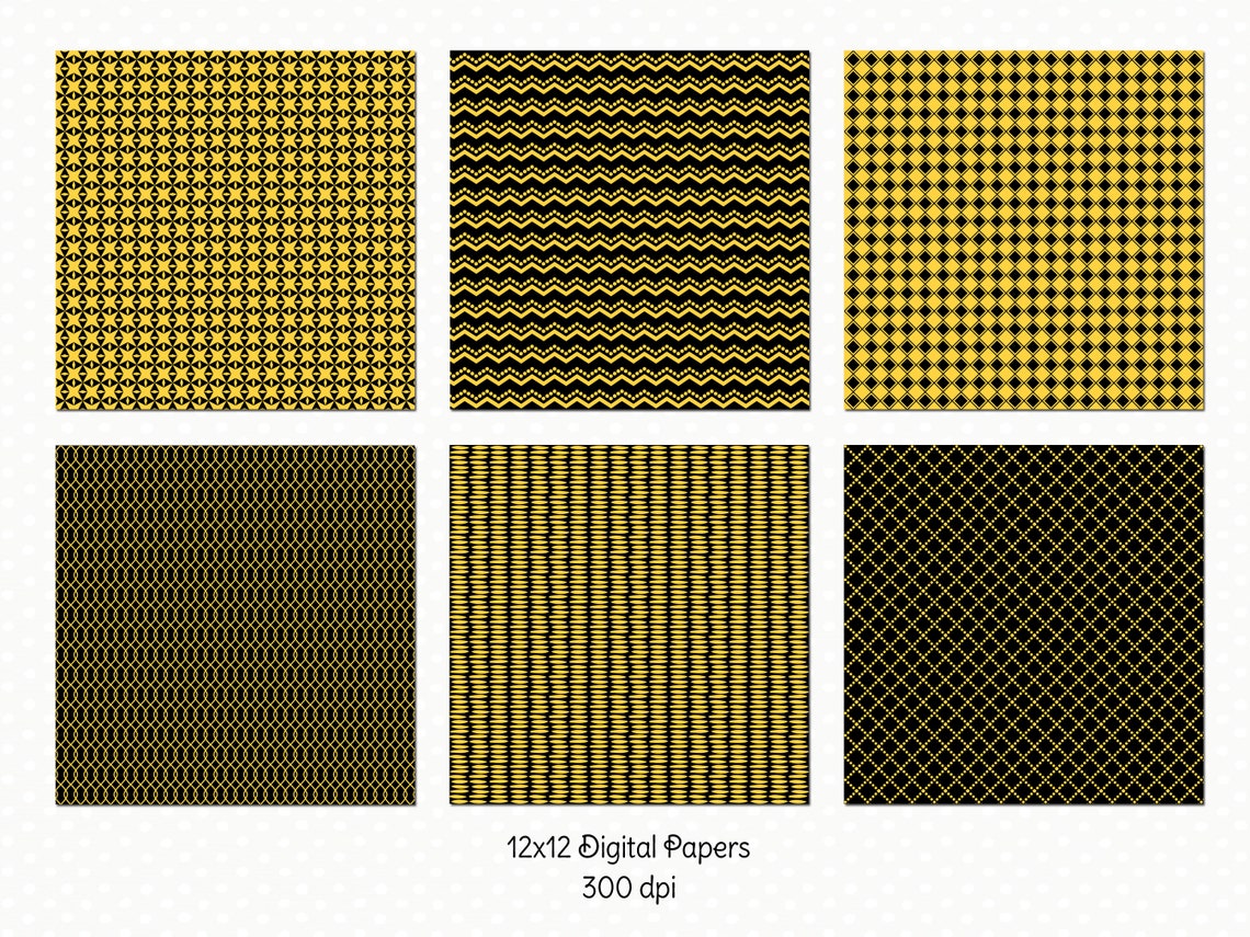 Black and Yellow Digital Paper Kit for Scrapbooking, Card Making ...