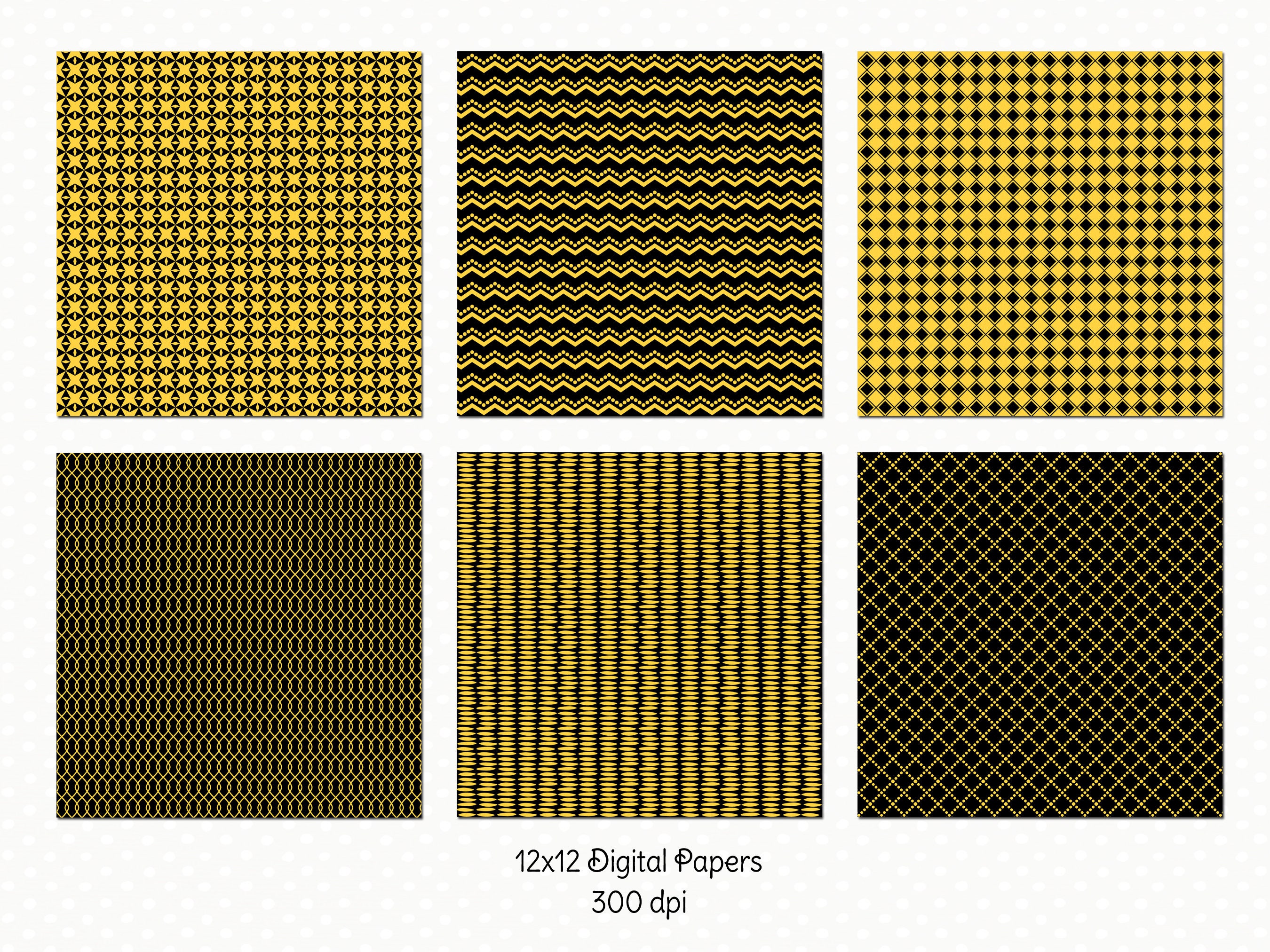 Black and Yellow Digital Paper Kit for Scrapbooking, Card Making ...