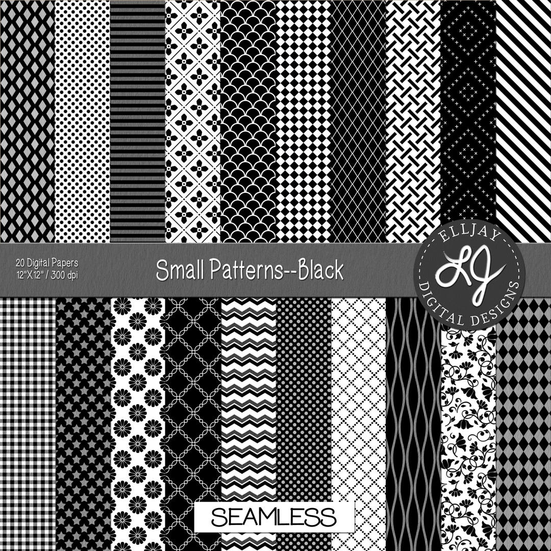 Black Digital Paper Pack: Small Patterns for Scrapbooking (digital ...
