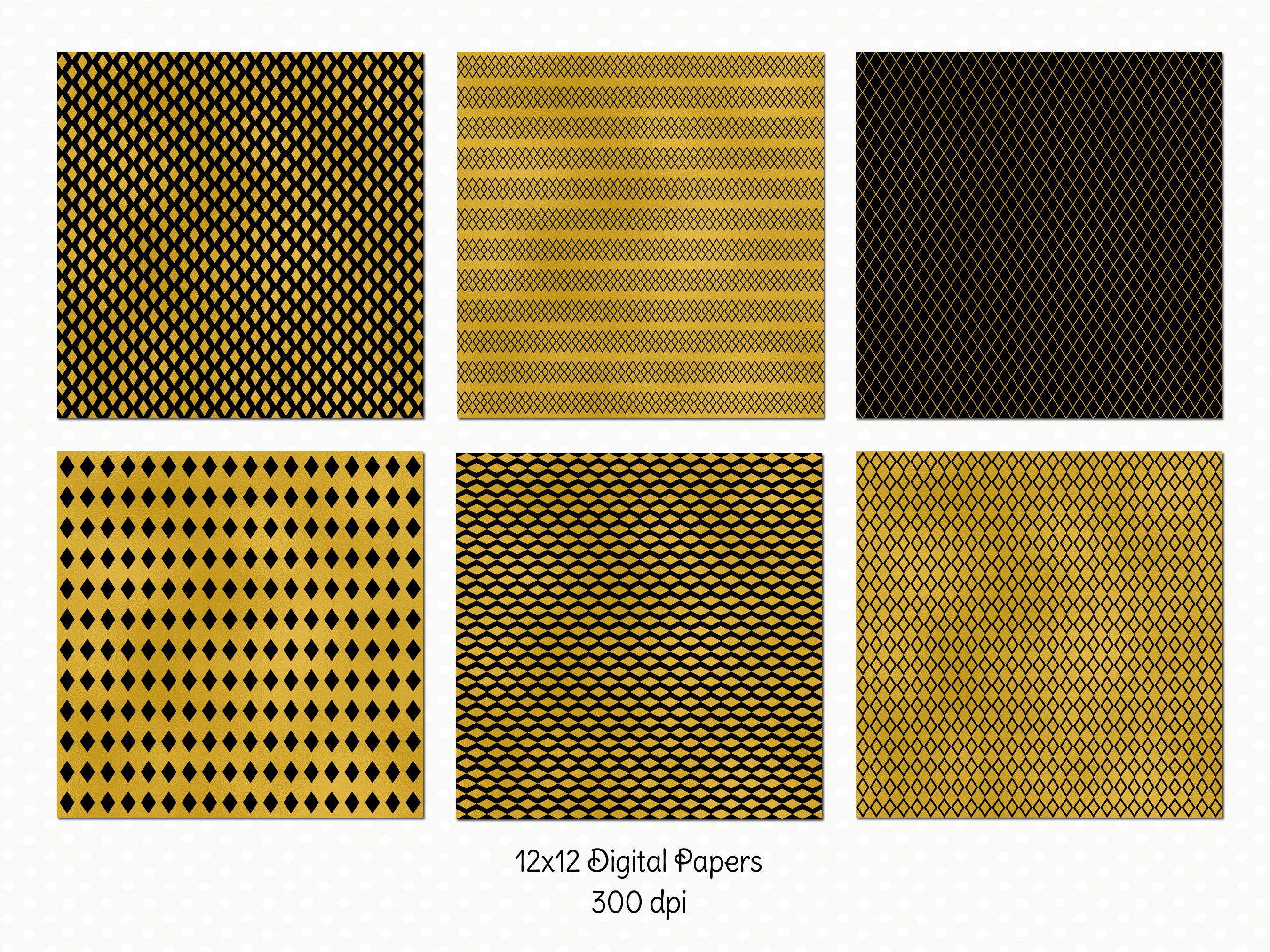 Black & Gold Digital Paper Kit With Gold Foil Texture. Diamond ...