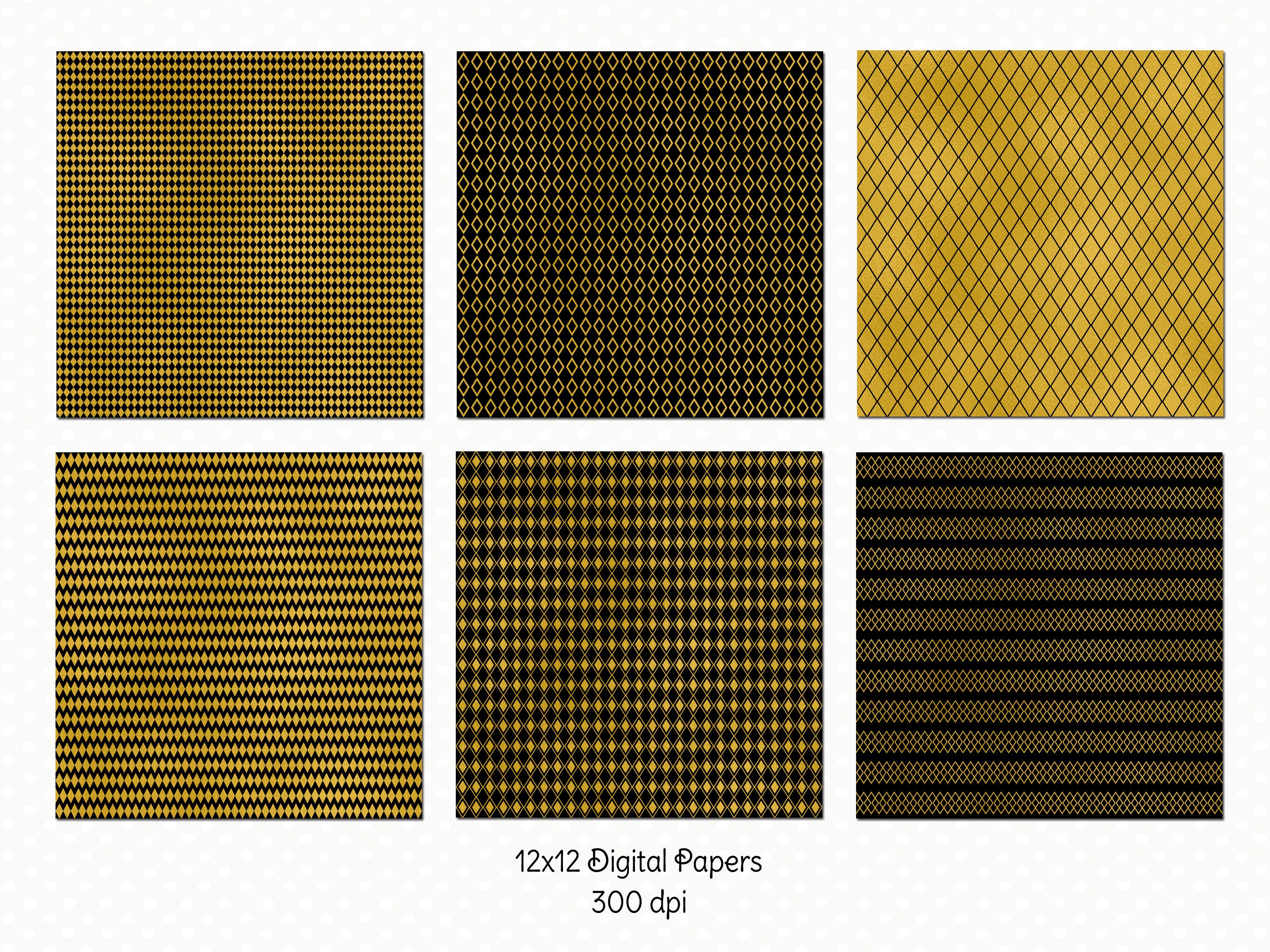 Black & Gold Digital Paper Kit With Gold Foil Texture. Diamond ...