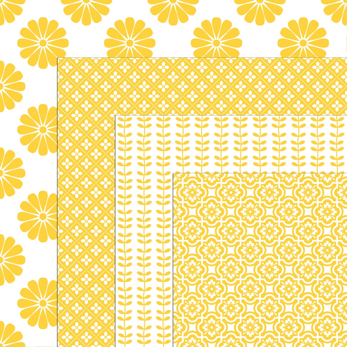 Yellow Floral Digital Paper Pack: Seamless Scrapbook Patterns (digital ...